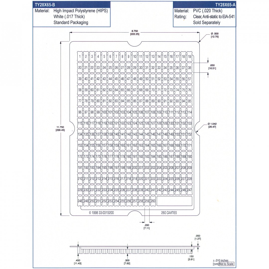 antistatic-pvc-tray-drawing-28x65 - Engineered Components & Packaging LLC